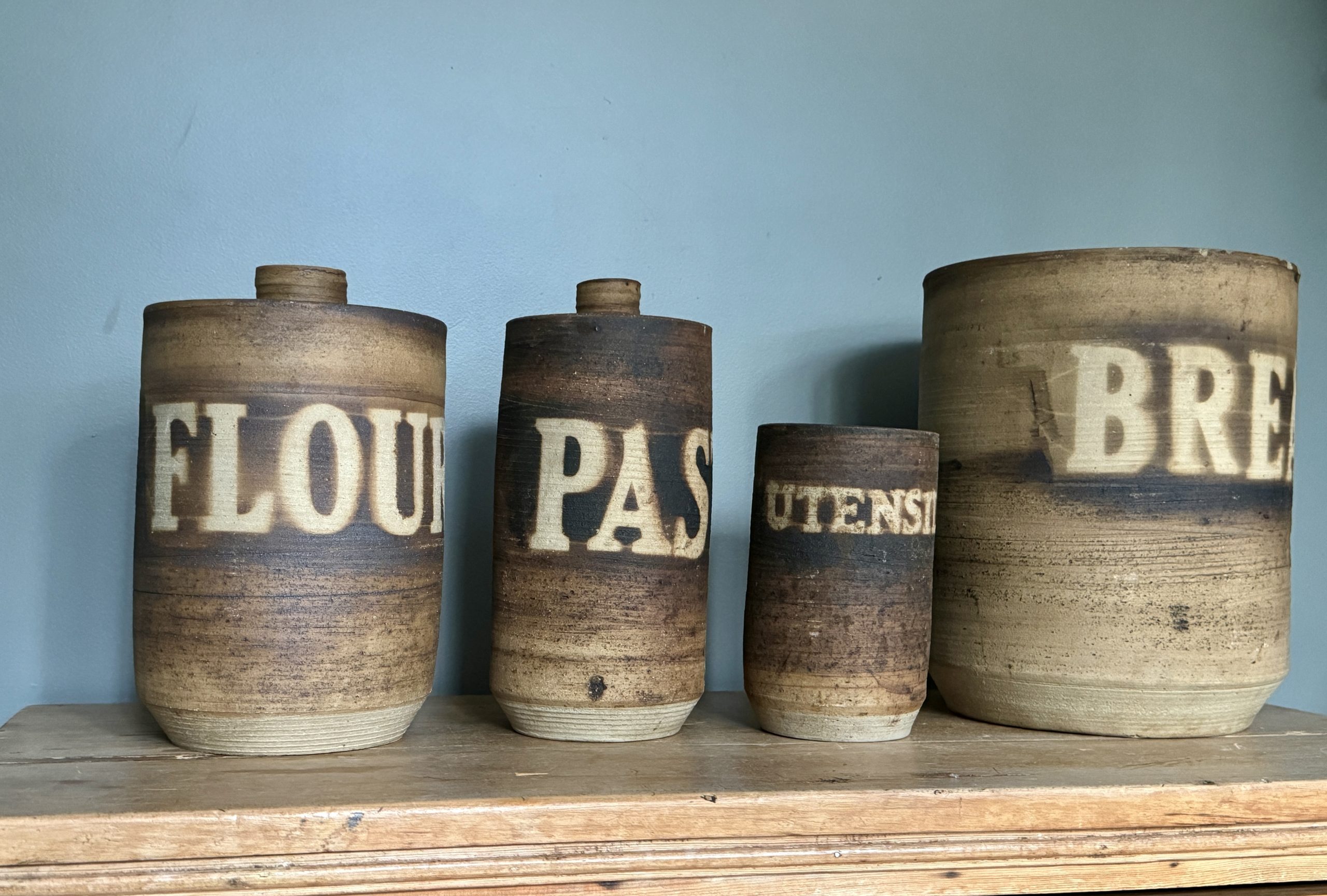 1970s Rustic Pottery Containers for Bread, Pasta, Flour and Utensils ...
